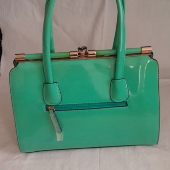 DS Bags | Bags | Ds Faux Patent Leather Double Handle Frame Satchel ...
